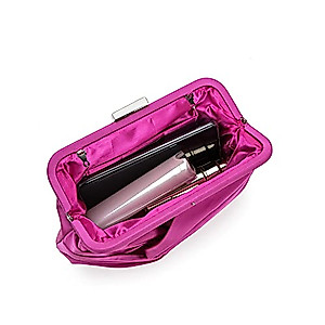 IXEBELLA Evening Purse for Women Dressy Soft Pleated Knot Party Clutch Satin Frame Formal Handbag for Wedding/Prom/Cocktail (Hot Pink)