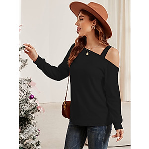 JINKESI Women's Long Sleeve Tunic Tops Casual Cold Shoulder Blouse Shirts Black-Medium