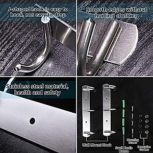 Newness Wall-Mounted Coat Rack, 3-Hooks Coat Hooks Rail Heavy Duty Towel Rack, Modern Stainless Steel Door Holder for Coat, Belt, Keys, Headset, Clothes, Hanger Rack for Bathroom Kitchen (2 Pack)