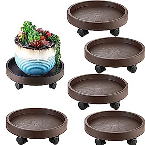 5 Pack Plant Caddy with Wheels Rolling Plant Stand with Wheels 10 Inch Plant Dolly Heavy Duty Large Potted Plant Mover with Casters for Indoor and Outdoor, Brown