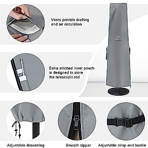 600D Patio Umbrella Parasol Cover Waterproof Outdoor Anti-UV Protective Cover with Zipper Fits Market Umbrella Up to 14 Feet,Grey