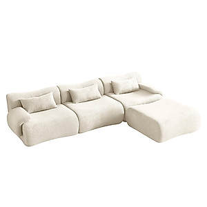 Luoxiao Modular Sectional Sofa L Shaped Sectional Couch Luxury Modern Cloud Couch with Chaise Oversized Bamboo Shaped Sofa Comfy Fluffy Boucle Floor Sofa for Living Room, Beige 3 Seat and Ottoman