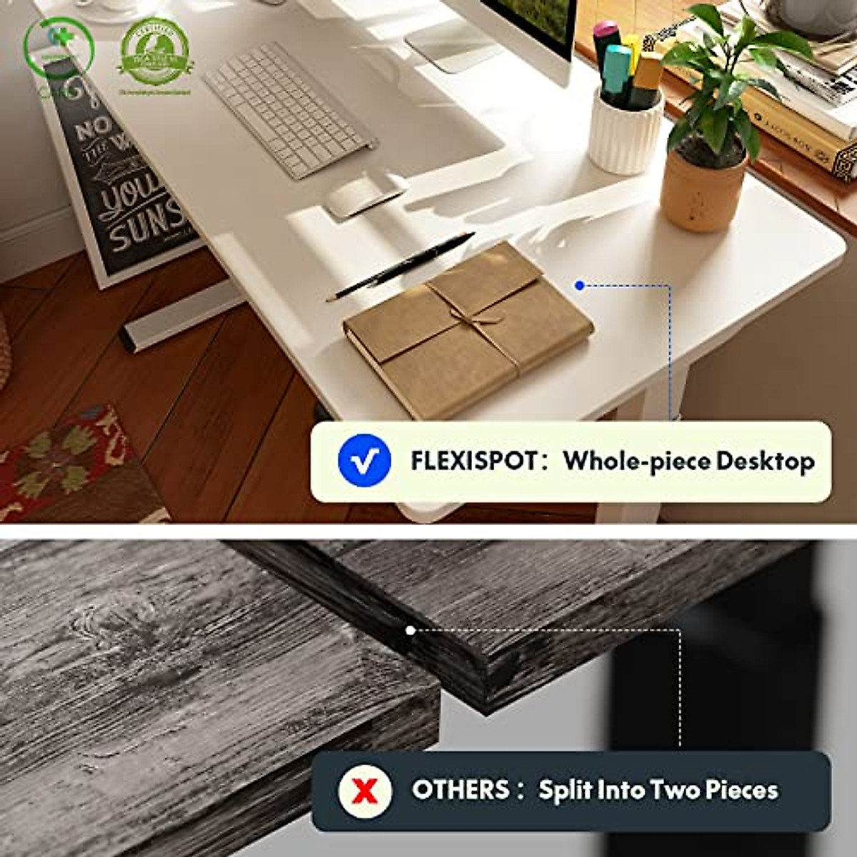 FLEXISPOT EN1 Large Stand Up Desk 55 Inches Whole-Piece Desk Computer Workstation Ergonomic Memory Controller Height Adjustable Standing Desk (White Frame + 55" White Top, 2 Packages)