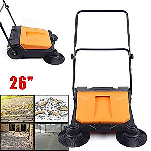 FLYHERO 26" Walk Behind Industrial Floor Sweeper Outdoor Hand Push Floor Sweeper 2720㎡/h, 15 Gallon Capacity (26 Inch)