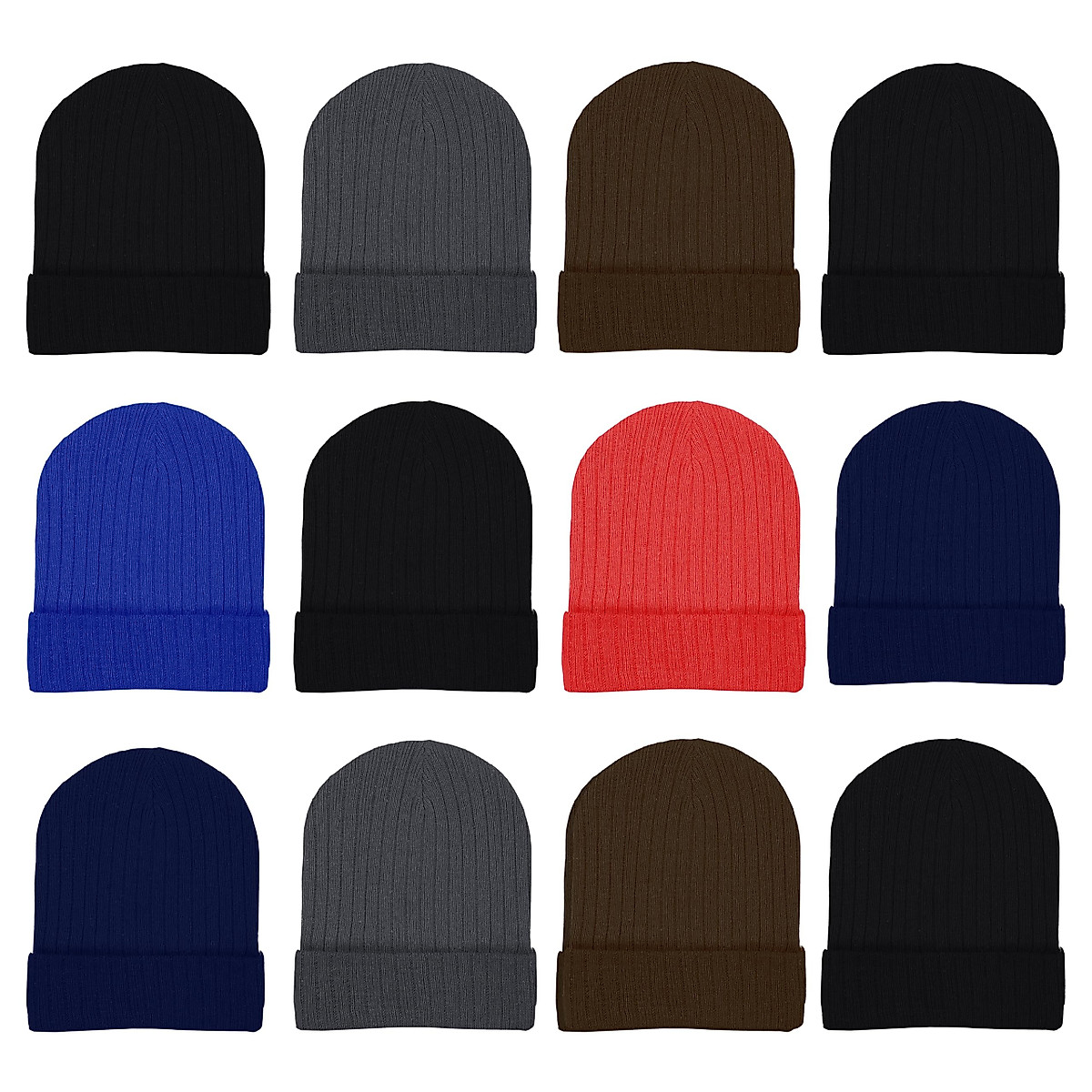 12 Pack Winter Beanie Hats for Men Women, Warm Cozy Knitted Cuffed Skull Cap, Wholesale