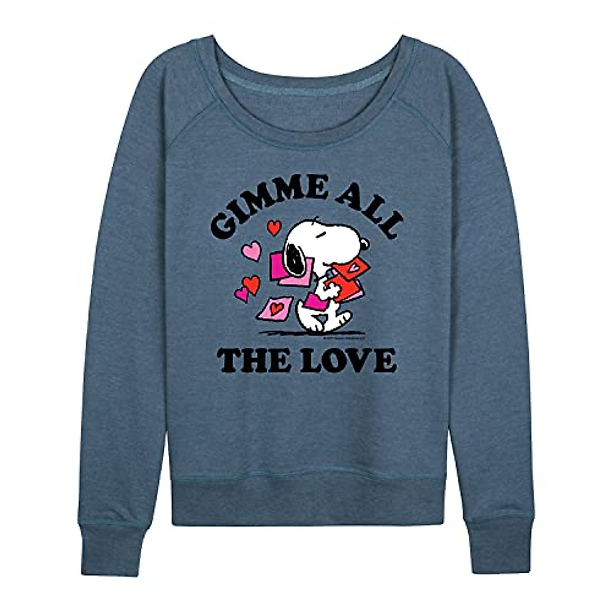 Peanuts HYBRID APPAREL Gimme All The Love - Women's French Terry Pullover - Size 2 X-Large Heather Blue