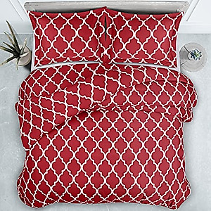 Utopia Bedding Duvet Cover Queen Size Set - 1 Duvet Cover with 2 Pillow Shams -3 Pieces Comforter Cover with Zipper Closure - Ultra Soft Brushed Microfiber, 90 X 90 Inches (Queen, Quatrefoil Burgundy)