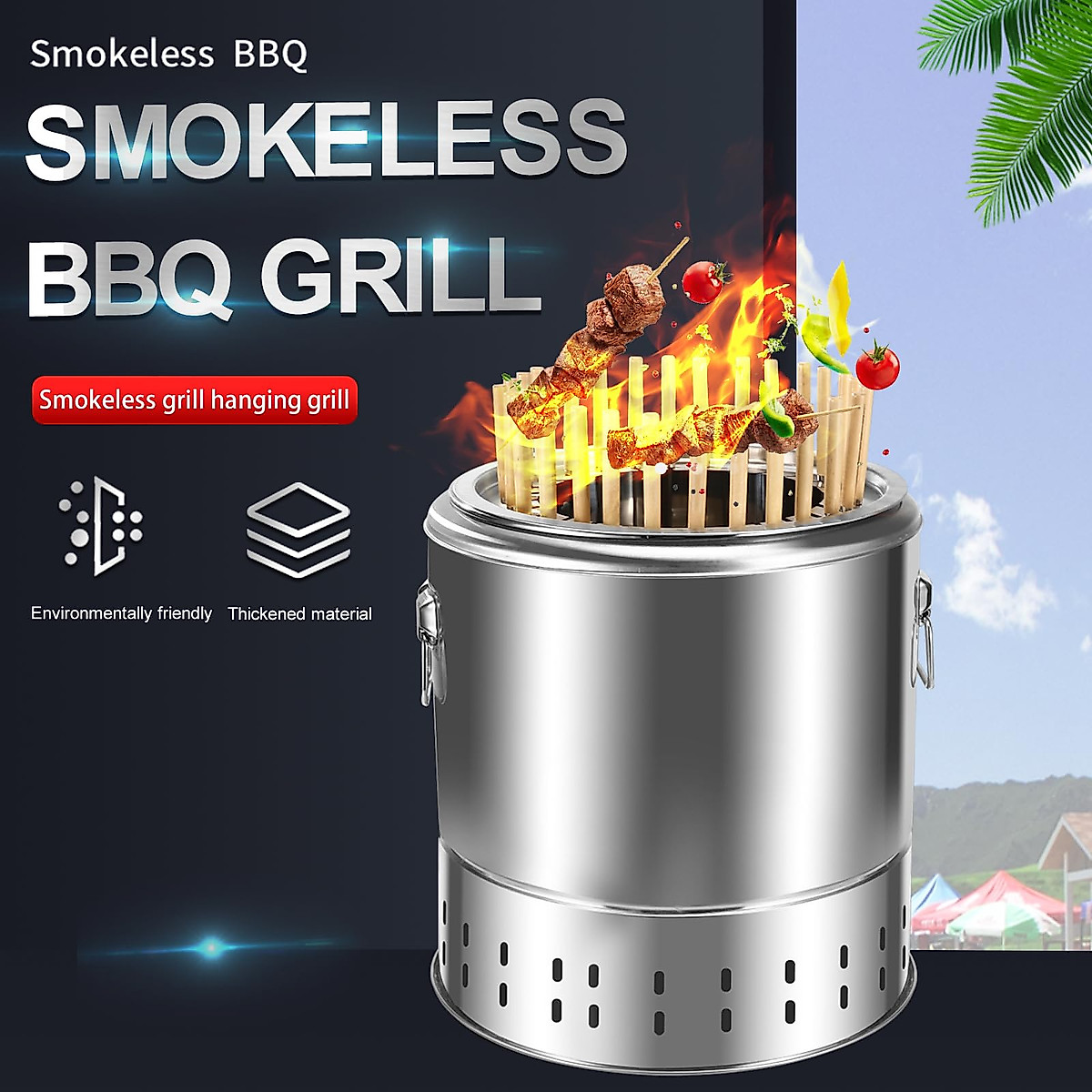 Charcoal BBQ Hanging Stove,Stainless Steel BBQ Grill Mesh Barrel,Portable Cylindrical Charcoal Braised Grill Barrel, 360° All Round Roasting Multi-functional Rolling Grilling Basket.