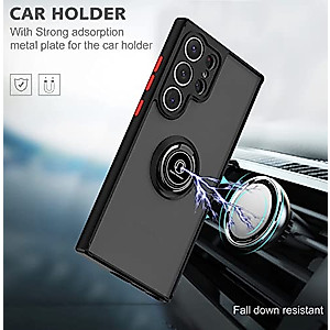 Zotita for Samsung Galaxy S23 Plus Mobile Phone Protective case with Metal Ring and Built-in Iron Plate, Heavy Enough to Reach Military Level, Better Protect Your Mobile Phone (Black+Red)