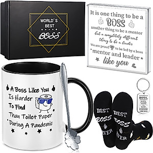 Sieral 5 Pcs Christmas Leader Gifts Set Leader Day Mug Leader Acrylic Sign Socks Keychain with Gift Box for Female Men(Novel Style)