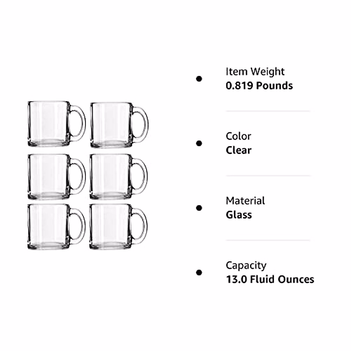 Libbey Crystal Coffee Mug Warm Beverage Mugs Set of (13 oz) (6)