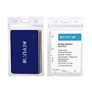KEYLION 10 Pack ID Card Badge Holder Vertical, Heavy Duty Clear Vinyl Plastic PVC Sleeve Cover w Waterproof Resealable Zip, fit 5 Credit Size Cards or 2.25" x 3.5" Name Badge Inserts