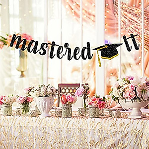 Maicaiffe Black Glitter Mastered It Banner - Master's Graduation Banner, Congrats Grad / Happy Graduation Sign - 2022 Graduation Party Decorations