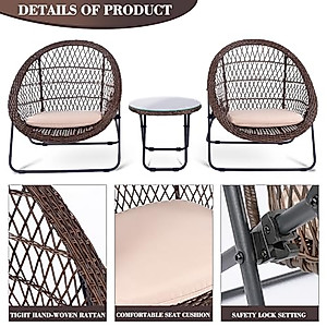 BACKYARD EXPRESSIONS PATIO · HOME · GARDEN 3 Pc 3 Piece Folding Outdoor Bistro, Wicker Furniture Table and Chairs for Garden, Backyard, Porch, Patio Conversation Set, Tan/Black