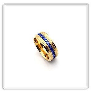 Xusamss 18K Gold Plated Ring One Row Blue Crystal Ring Stainless Steel Band Ring(Gold(7))