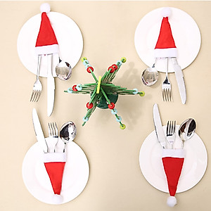 Gentlife 32 Pieces Christmas Mini Santa Hats Silverware Holders, Wine Bottles Cover, Handmade Xmas Party Dinner Table Dinnerware Decorations Supplies Flatware Decor