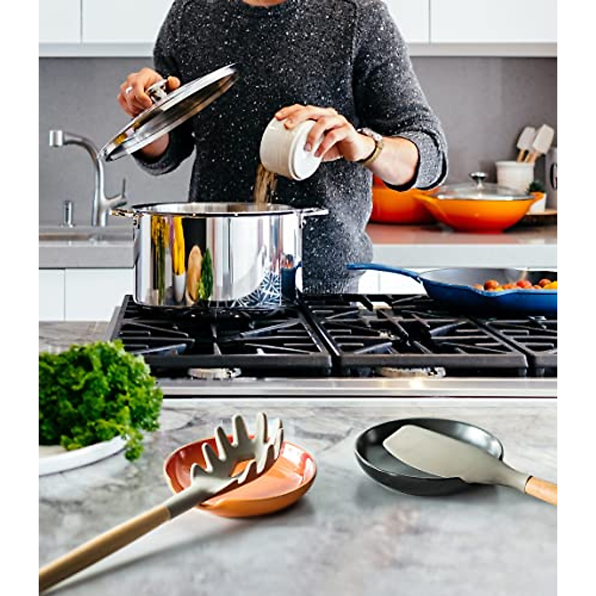 Spoon Rest for Stove Top Large Spoon Holder for Kitchen Counter, 5 Inch Ceramic Spoon Rest for Kitchen Counter, Cooking Spoon Rest Kitchen Spatula Holder for Tongs, Ladles, Set of 1, Matte Black