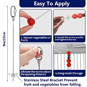 VERTUPET No Mess Bird Feeders and 3PCS Bird Food Stainless Steel Holders, Anti Spill Bird Feeder Parrot Automatic Feeder Hanging Vegetable Stick Skewer for Budgies Canary Cockatiel Finch