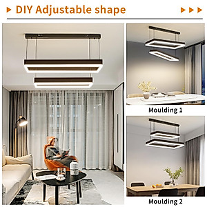 Modern Chandeliers for Living Room, 2-Ring Rectangles Pendant Light Kitchen Island Fixtures, Dimmable LED Chandelier for Dining Room Bedrooms, Black (40CM/60CM)