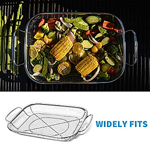 Grill Basket, Stainless Steel Grill Accessories Vegetables Grilling Basket BBQ Basket Barbecue Veggies Charcoal Grilling Topper Cookware for Outdoor Grill