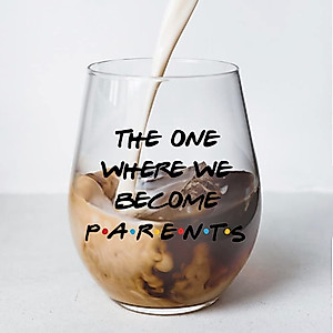 Perfectinsoy The One Where We Become Parents Wine Glass with Gift Box, Mother's Day Gift for Women, Her, Girls, Friends, BFF, Sisters, Grandma, Aunt, New Dad Mom Gift, Pregnancy Announcement