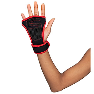 Mind Reader Pull-Up Glove Set, Secure Finger Holes, Textured Non-Slip Grip for Chin-Up Bars, Gymnastics, Circus Training, Aerial or Pole Fitness, Small, Red