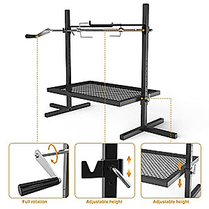 only fire Adjustable Grill Rotisserie System and Spit, Over Fire Camp Grill with Cooking Grate for Outdoor Open Flame Cooking