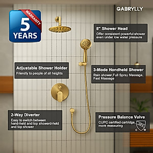 GABRYLLY Shower System, Shower Faucet Set Complete with High Pressure 8" Rain Shower head and Handheld Shower Set, Wall Mounted Rainfall Shower Fixtures with Valve and Diverter, Brushed Nickel