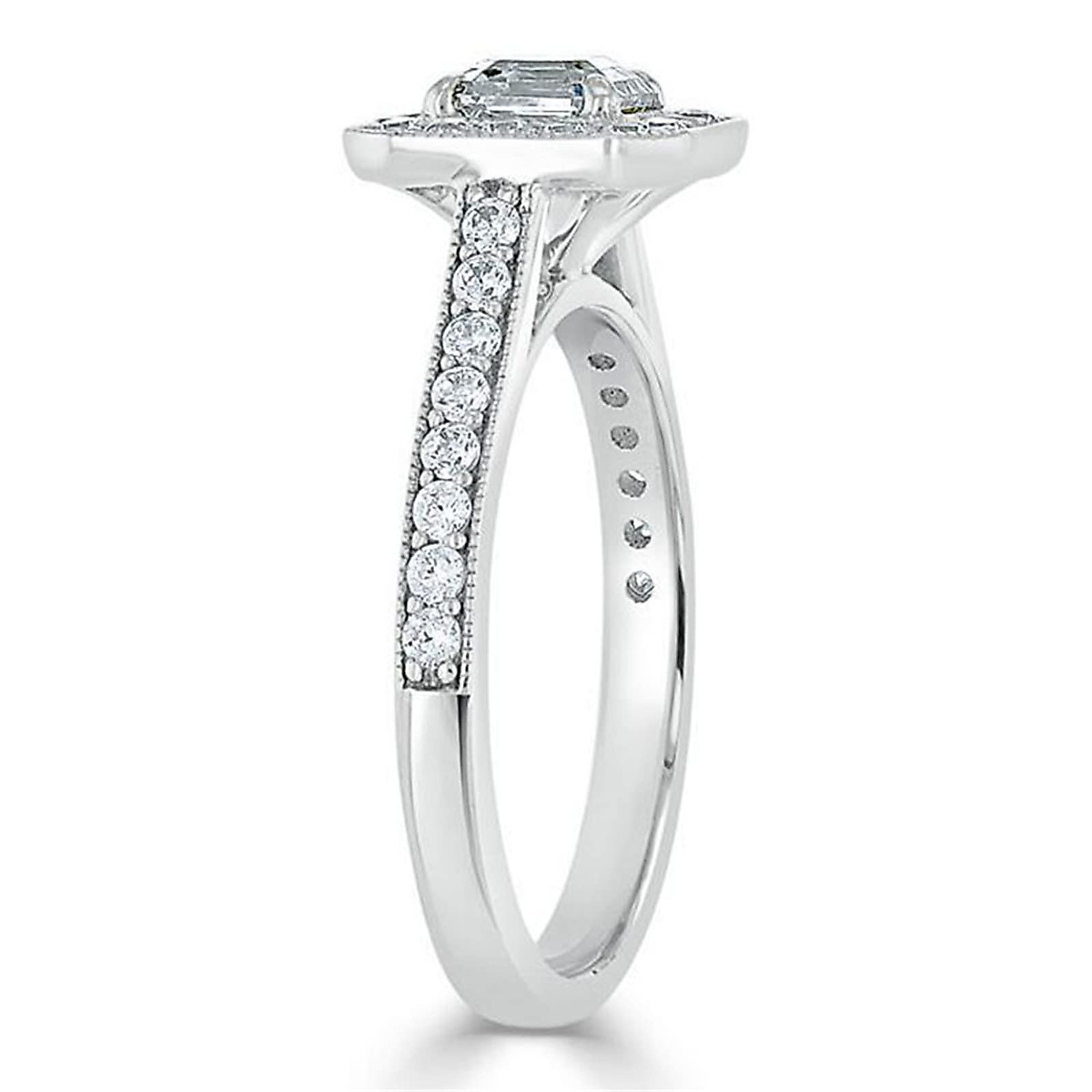 WSX Solid Gold 1ct Asscher Shaped Engagement Ring for Women 10/14/18k Rectangle Moissanite Halo Wedding Ring Engraveing