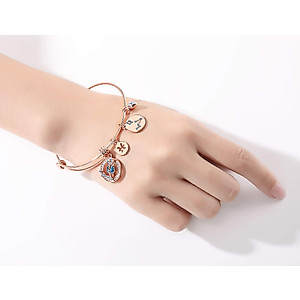 Leafael Superstar Pisces Zodiac Expandable Bangle Crystal Bracelet Horoscope Constellation Feburary March Birthstone Jewelry Gifts for Women, Rose Gold Plated, 7"