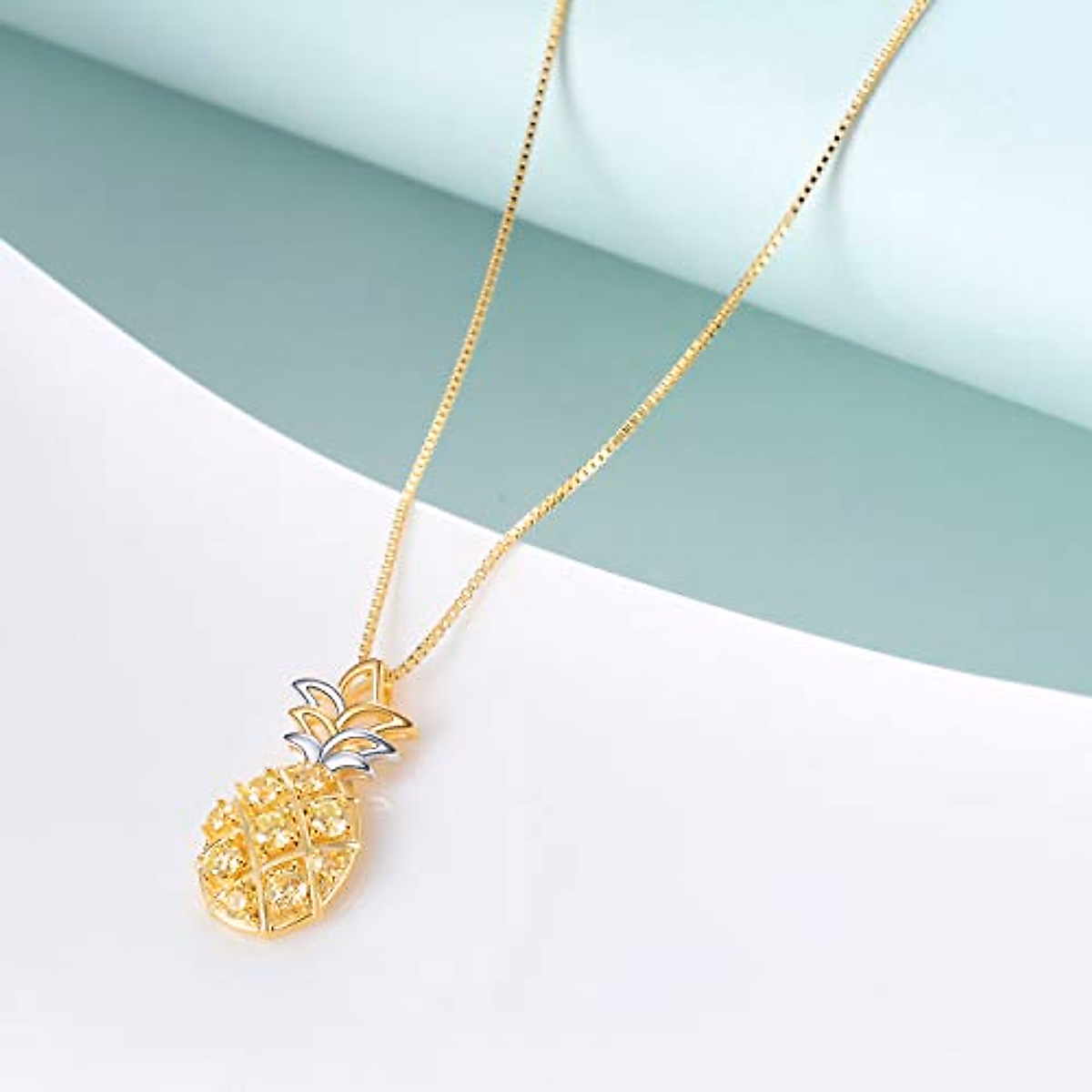 AOBOCO 925 Sterling Silver Pineapple Necklace Gold Plated Pendant Jewelry Gift for Women
