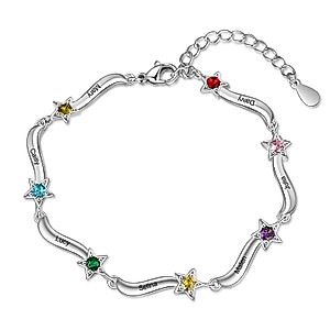OPALSTOCK Personalized Mothers Bracelets Infinity Charm Name Bracelets Star Link Bangle with Simulated Birthstones Mother Daughter Jewelry Gift (7stone)