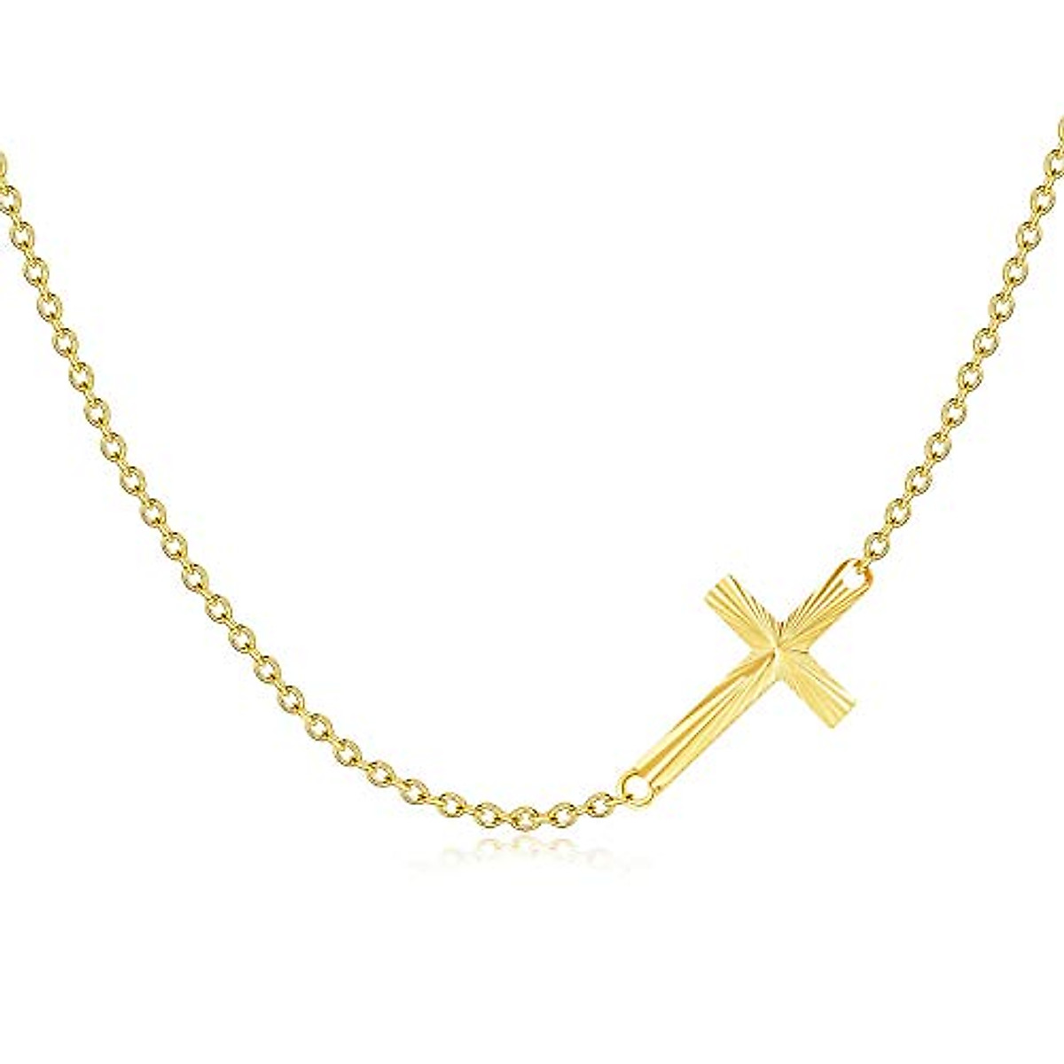 Yafeeso Solid 14K Gold Sideways Cross Choker Necklace Crucifix Cross Necklace Anniversary Mother's Day Jewelry Gifts for Her,16 Inch