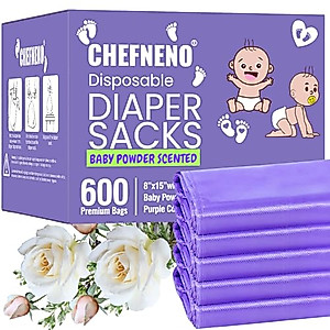 Baby Diaper Bag Disposable (600 Count) Fresh Baby Powder Scented Easy Tie Handles Bulk Diaper Sacks Disposable Dog Poop Waste Bags Cat Litter Clump & Poop Bags Sanitary Pad Waste Bags (600 Bags)