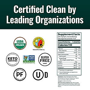 Natural Force Grass Fed Organic Whey Protein Powder – Non GMO Verified, Humane Certified & Lab Tested for Toxins – Real Vanilla Flavor – Keto Friendly, Low Carb, and Kosher - 16 Ounce A2 Protein