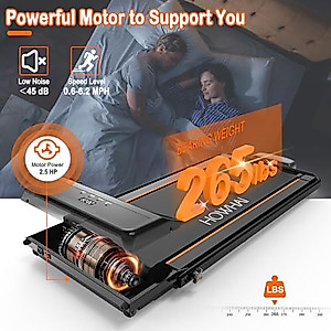 HOWHAI Treadmill, Walking Pad Treadmills for Home with 2.5HP, Speed 6.2-7.6MPH Walking Pad with Handle Bar, Foldable Treadmill, Remote Control and LED Display, Space-Saving for Home Office(Orange)