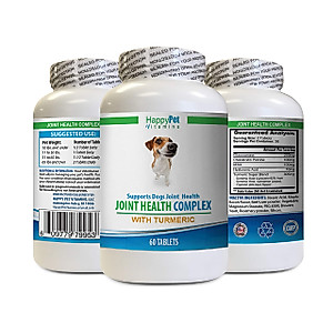 HAPPY PET VITAMINS LLC Puppy Joint Health Supplement - Joint Health Complex with Turmeric for Dogs - with MSM and Turmeric - Hip Support - chondroitin for Dogs - 1 Bottle (60 Tablets)