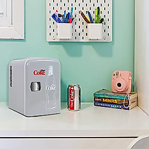 Coca-Cola Diet Coke 4L Portable Cooler/Warmer, Compact Personal Travel Fridge for Snacks Lunch Drinks Cosmetics, Includes 12V and AC Cords, Cute Desk Accessory for Home Office Dorm Travel, Grey