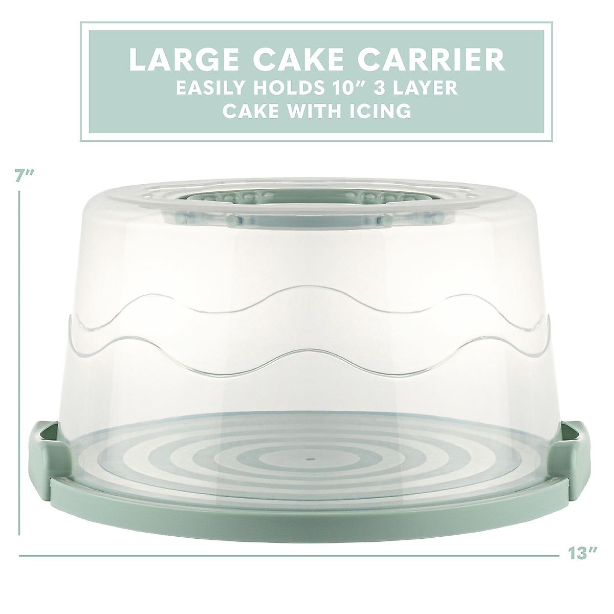 MosJos EXTRA LARGE Cake Carrier, Cake Stand with Lid and Foldable Handles - Multifunctional Serving Platter and Cake Plate - Cake Container with Dome and Strong Snaps 13 x 13 x 7 inch (White)