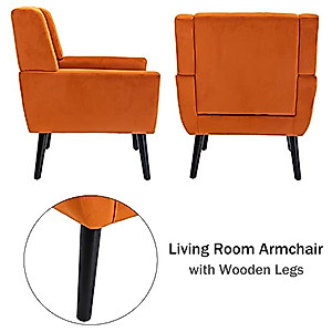 Dolonm Midcentury Modern Accent Chair with Arms, Upholstered Fabric Reading Side Chair Tufted Back Decorative Wingback Chair for Living Room Bedroom (Orange)