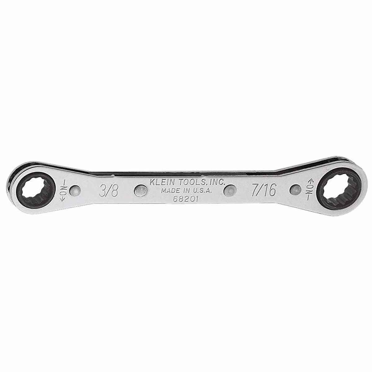 Klein Tools 68201 Ratcheting Box Wrench, Made in USA, 3/8-Inch x 7/16-Inch with Reverse Ratcheting and Chrome Plated Finish