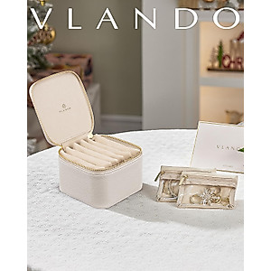 Vlando Small Jewelry Box Organizer,Travel Jewelry Storage with 6 Velvet Jewelry Zipper Pockets,Travel Jewelry Case Christmas Gifts Birthday Gifts for Women Girls (White)