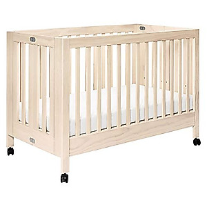 Babyletto Maki Full-Size 2-in-1 Portable Folding Crib with Toddler Bed Conversion Kit in Washed Natural, Greenguard Gold Certified