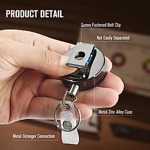 KTRIO 2 Pack Retractable Badge Holders Reel, Heavy Duty Badge Reels Retractable with Belt Clip, Metal Badge Holder Retractable Clip with Steel Wire Cord, Max Loading Weight 5.3oz(Silver)