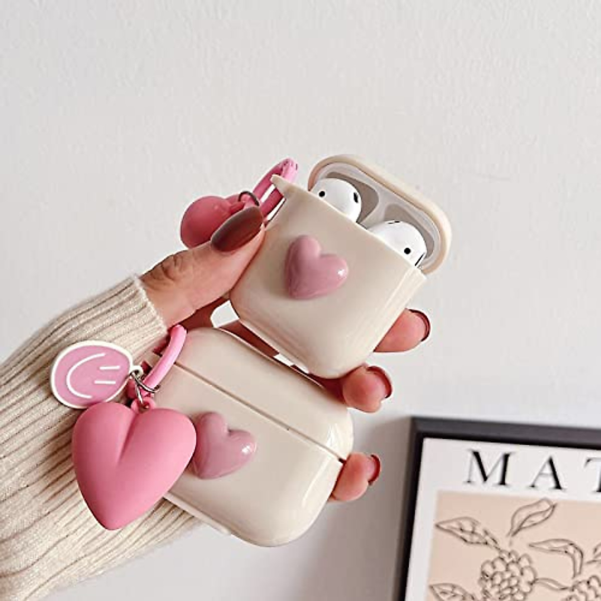 Compatible with AirPods Pro Case Cute Airpod Pro Case Cover Kawaii Cases Pink Heart Design Soft Silicone Case with Cute Keychain for Girls Women
