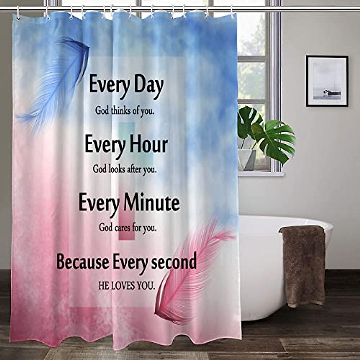 4pcs Christian Bible Verse Bathroom Shower Curtain Sets with Rugs Accessories,Bathroom Curtains Shower Set Bathroom Decor with 12 Hooks,Toilet Lid Cover Sets with Non-Slip Rug Bath Mat