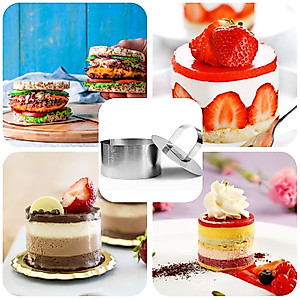 6 Pieces Round Cake Ring Mold, 3 inch Stainless Steel Mousse Mould, Mini Pancake Pastry Dessert Baking Ring Mold