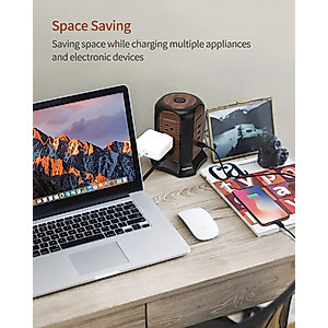 SUPERDANNY USB Surge Protector with 9 AC 4 USB Ports 9.8ft Multiple Electrical Outlet Extender for Home Office Dorm, Black/Wood Grain