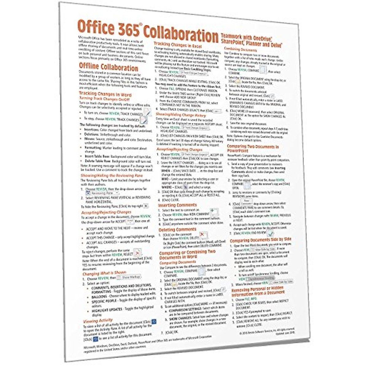Office 365 Collaboration - Teamwork with OneDrive, SharePoint, Planner and Delve Quick Reference Guide (Cheat Sheet of Instructions, Tips & Shortcuts - Laminated Card)
