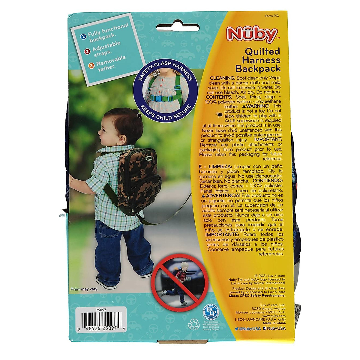Nuby Quilted Mini Backpack with Safety Harness and Detachable Tether, Blue Space